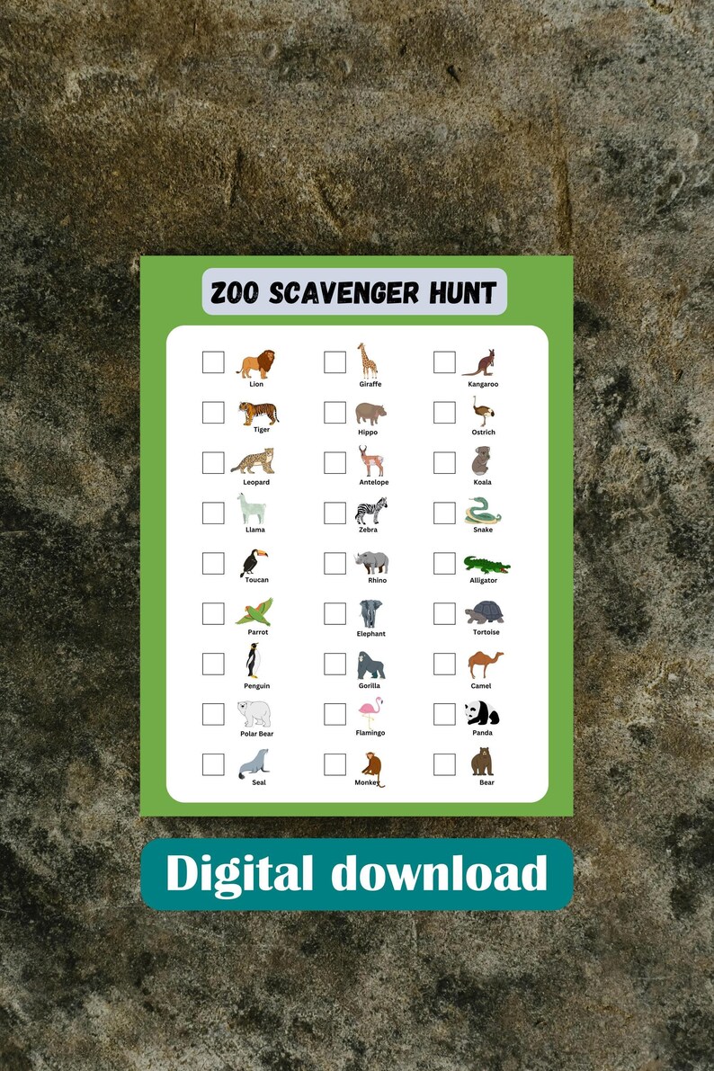 Zoo Scavenger Hunt Kids Printable, Outdoor Scavenger Hunt, Summer ...
