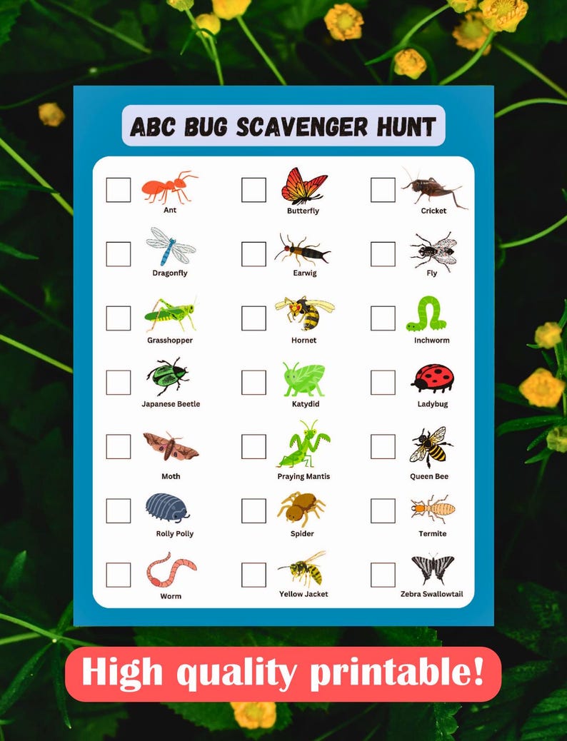 Bug Scavenger Hunt Printable for Kids, Outdoor Summer Activities for ...