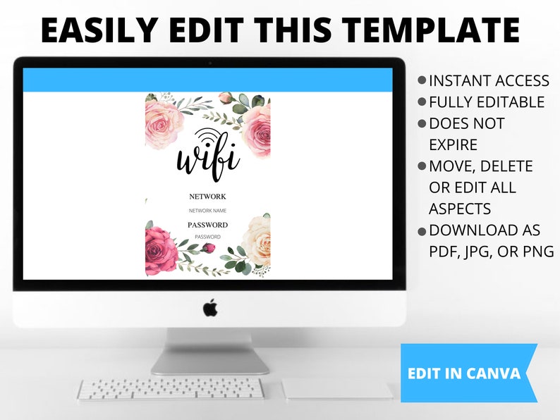 Printable Floral WIFI Sign Editable WIFI Password Card | Etsy