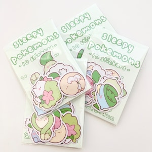 Pastel Sleepy Grass Plant Type Green Mons Sticker Pack | 10 Vinyl ...