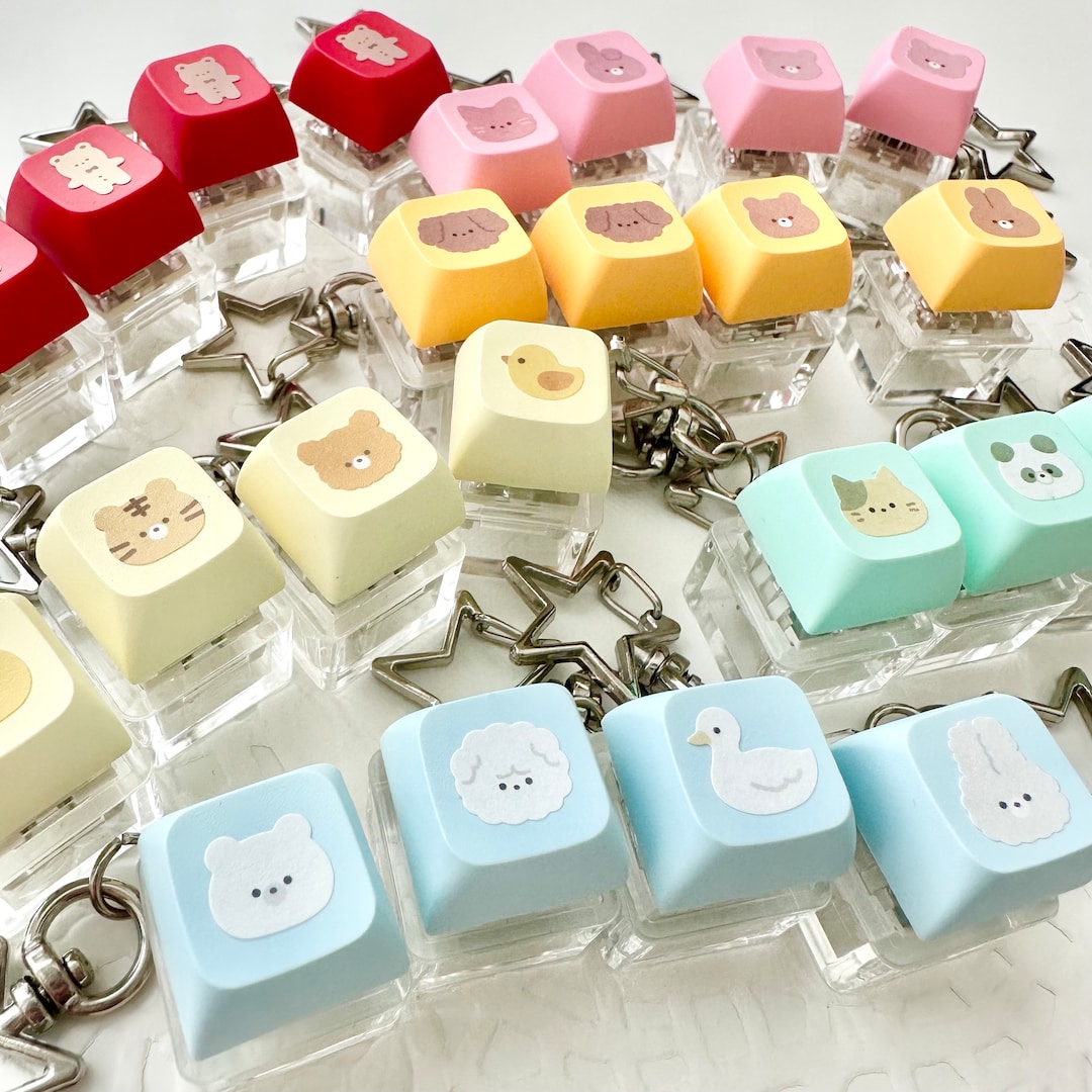 Kawaii Animal Pastel Clicky Keycap Keyboard Switch Keychain Fidget Toy ...