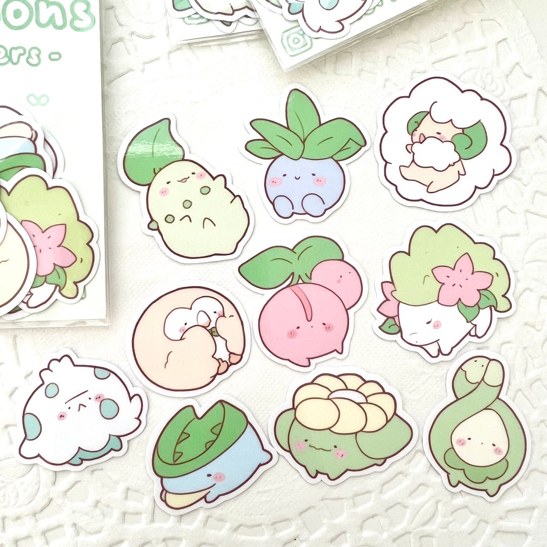 Pastel Sleepy Grass Plant Type Green Mons Sticker Pack | 10 Vinyl ...