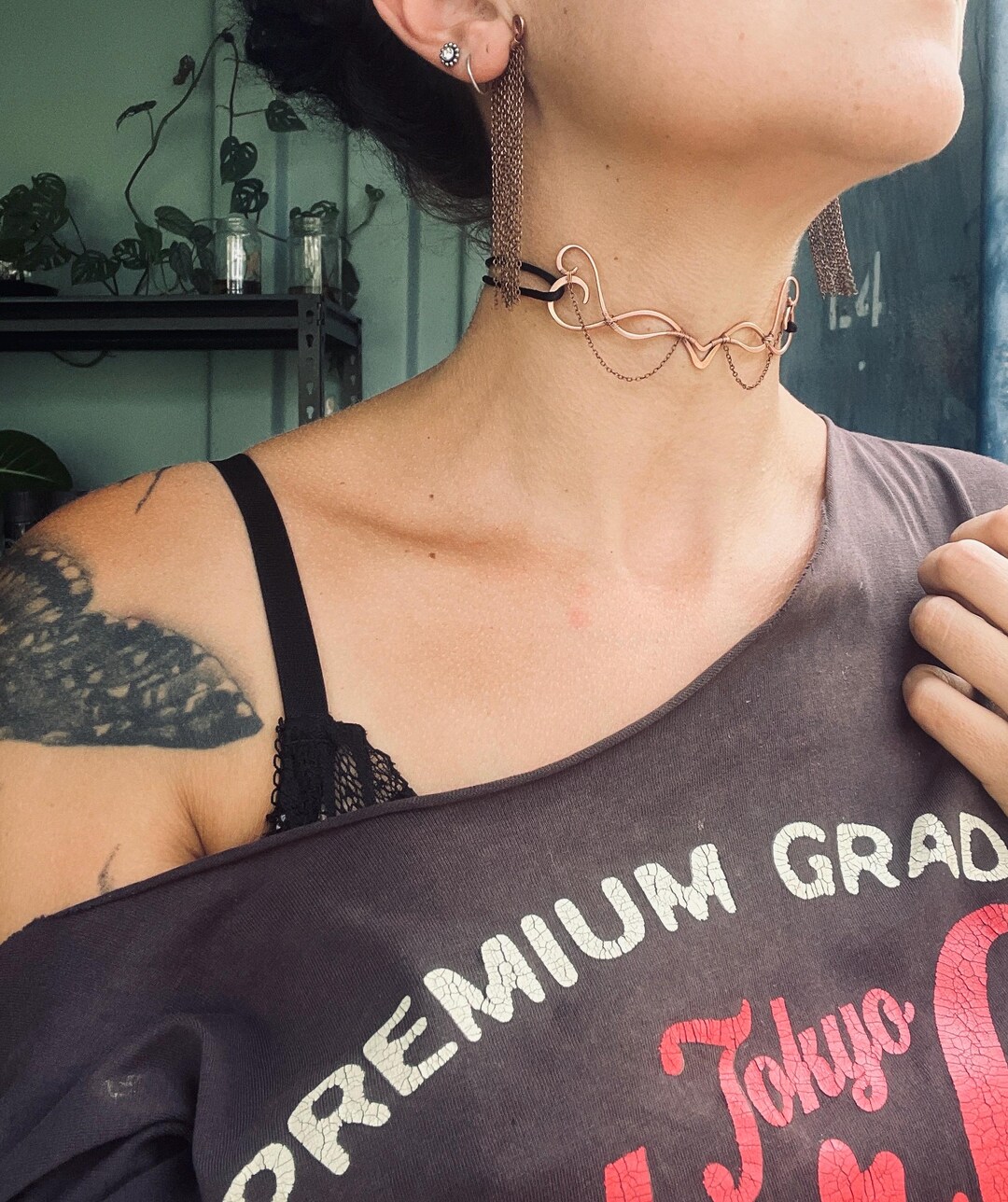 Raw Copper Love Choker on Black Faux Leather Cord, Unique Jewellery ...