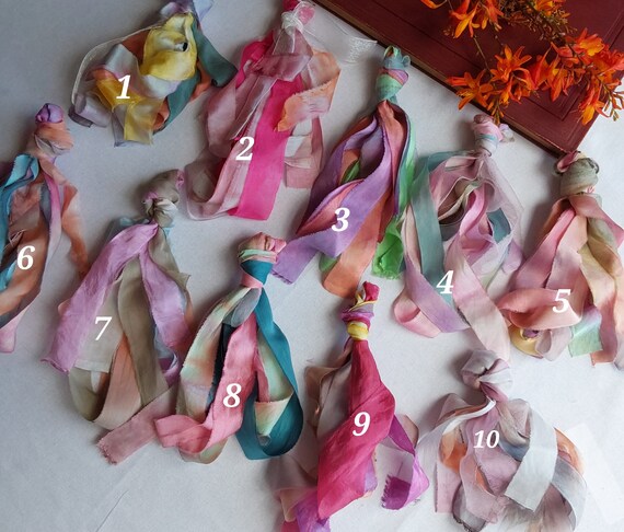 New Sets Hand Dyed Pure Silk Hand Torn Ribbons Hand Dyed Silk - Etsy