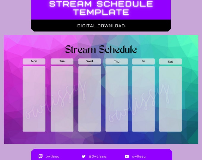 Stream Schedule Template for Twitch & Youtube Streaming / Turquoise ...
