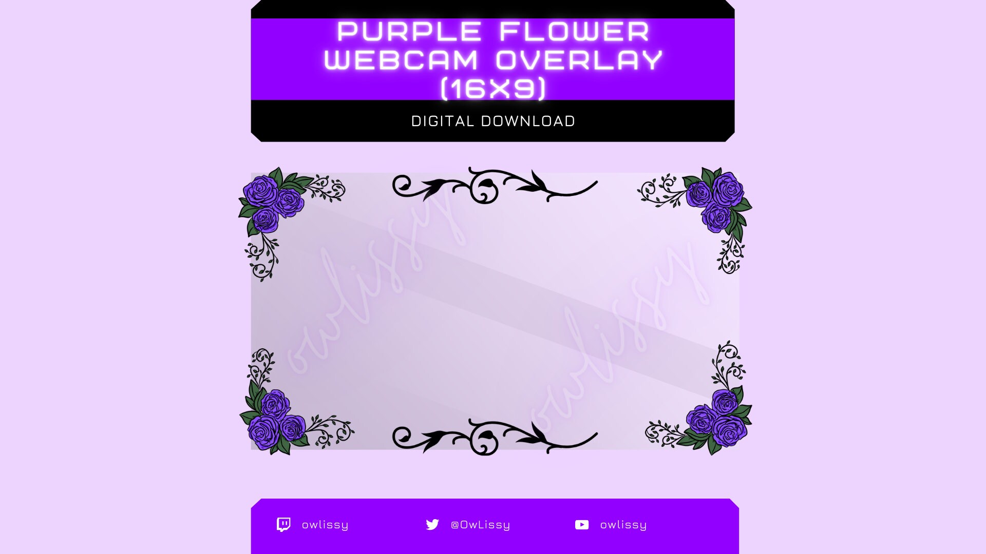 Purple Rose Webcam Overlay 16x9 - Etsy