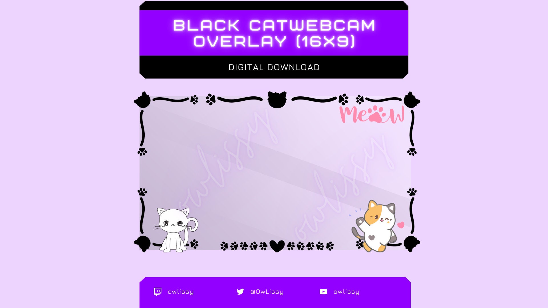 Black Cat Webcam Overlay 16:9 - Etsy
