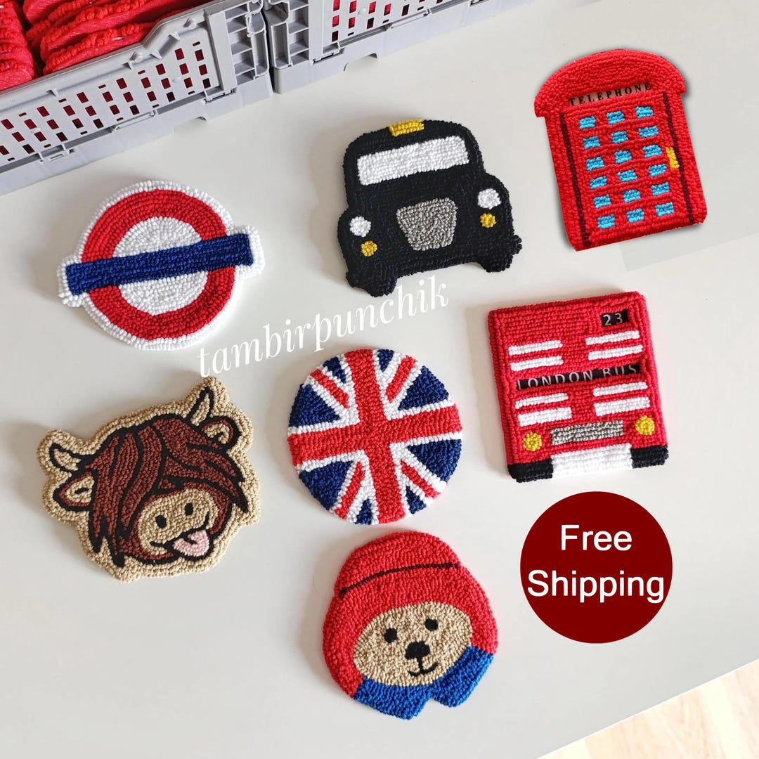 Paddington, UK Icon Punch Needle Coasters, Handmade British Mug Rugs ...