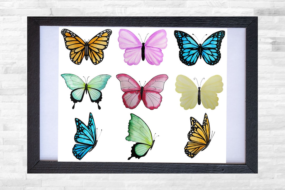 Nine Butterfly Medley Watercolor Printable Wall Art| Butterfly Group ...