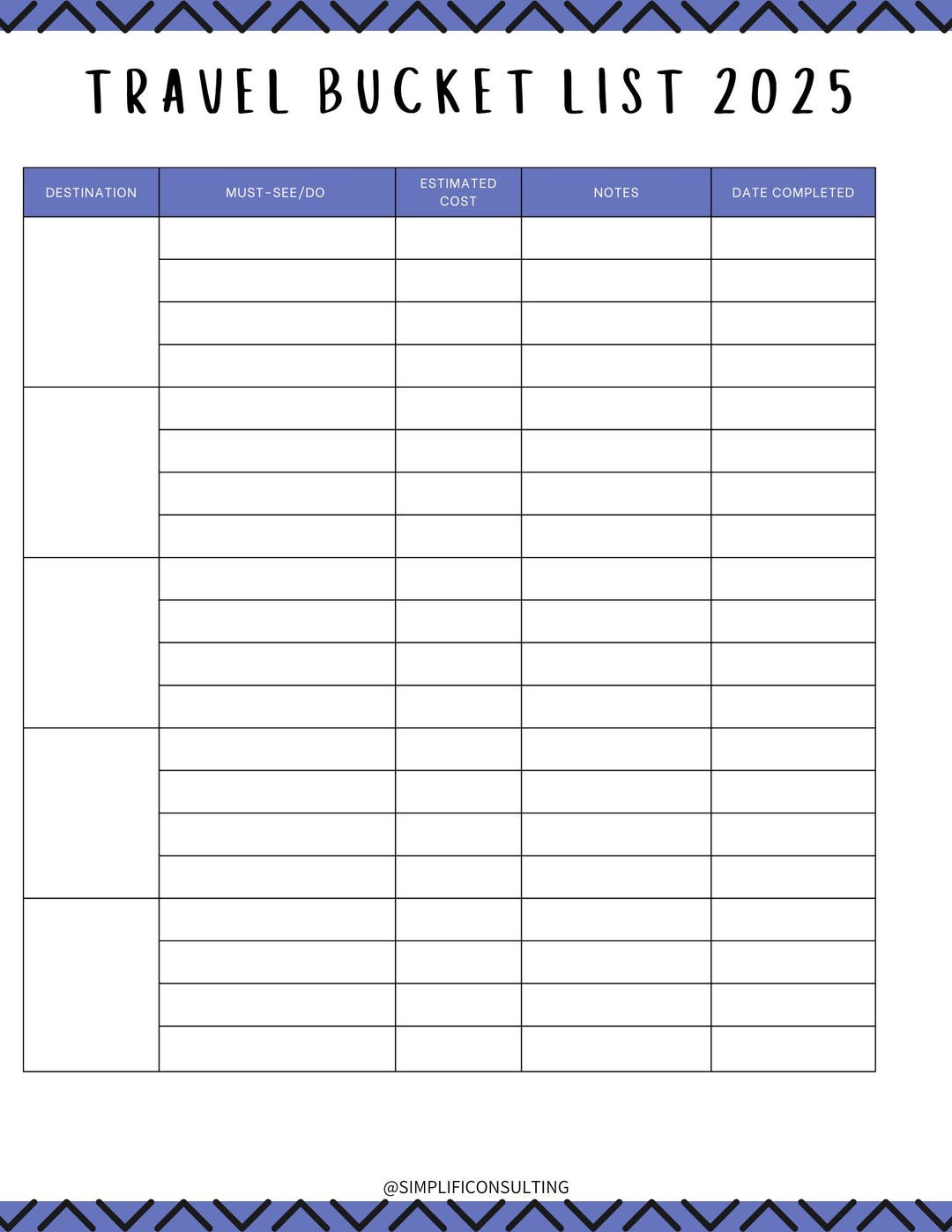 Printable Travel Bucket List 2025! Vacations, Activities and Adventure ...