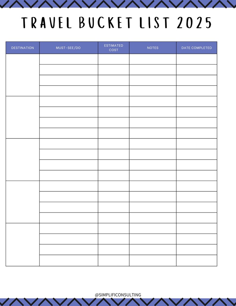 Printable Travel Bucket List 2025! Vacations, Activities and Adventure ...