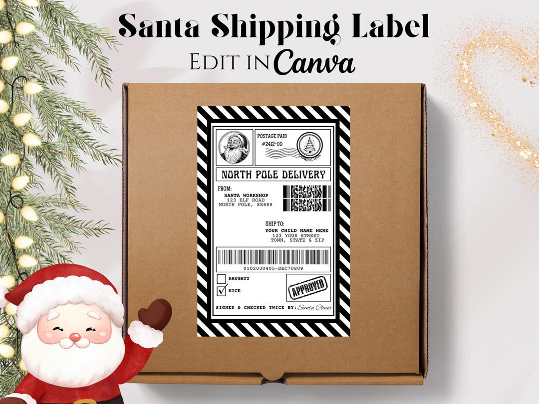 Editable Santa Shipping Label, Printable Christmas North Pole Mail ...