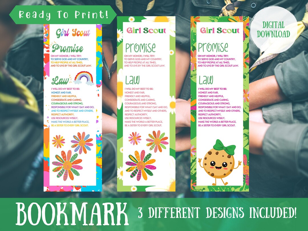 Printable Girl Scout Law and Promise Bookmark, Girl Scout Gift, Cookie ...