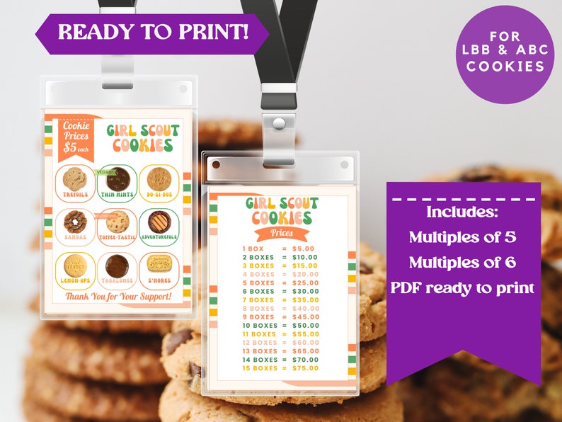 2024 Girl Scout Cookie Lanyard, Printable LBB ABC Price Menu, Cookie ...