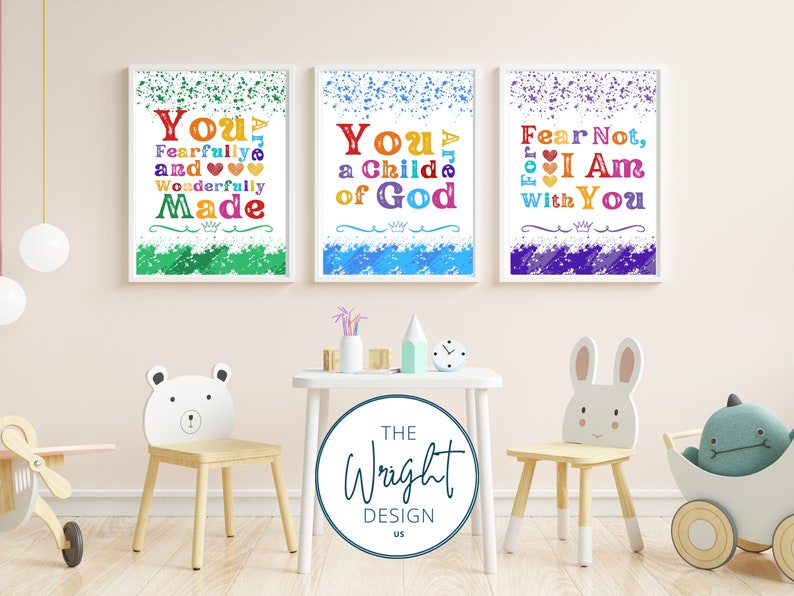 Set of 6 Christian Kids Classroom Rainbow Colors Wall Art, Colorful ...