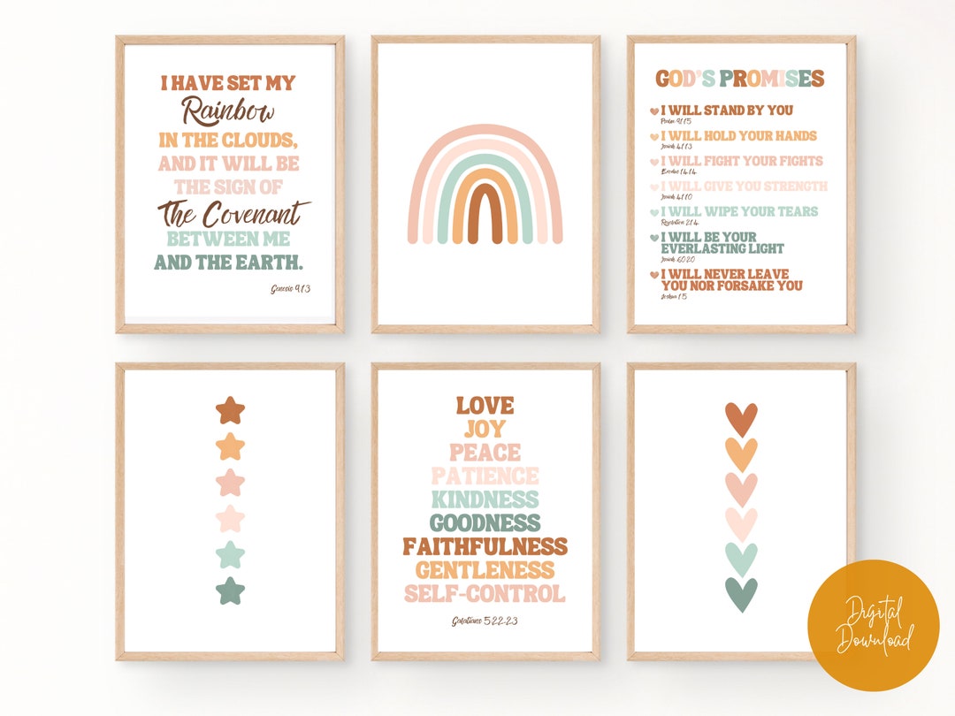 Set of 6 Christian Boho Bible Verse Poster for Sunday School Classroom ...