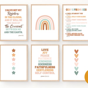 Set of 6 Christian Boho Bible Verse Poster for Sunday School Classroom ...