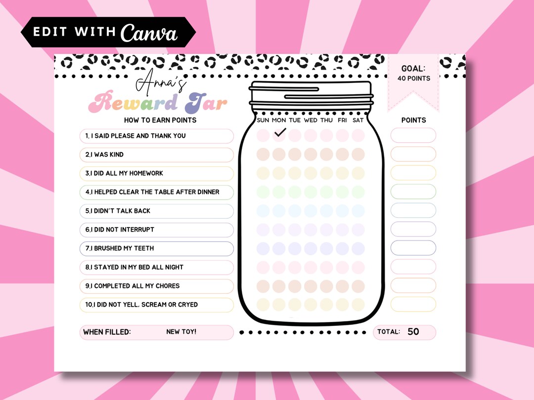 Editable Kids Behavior Chore Chart Printable Reward System - Etsy