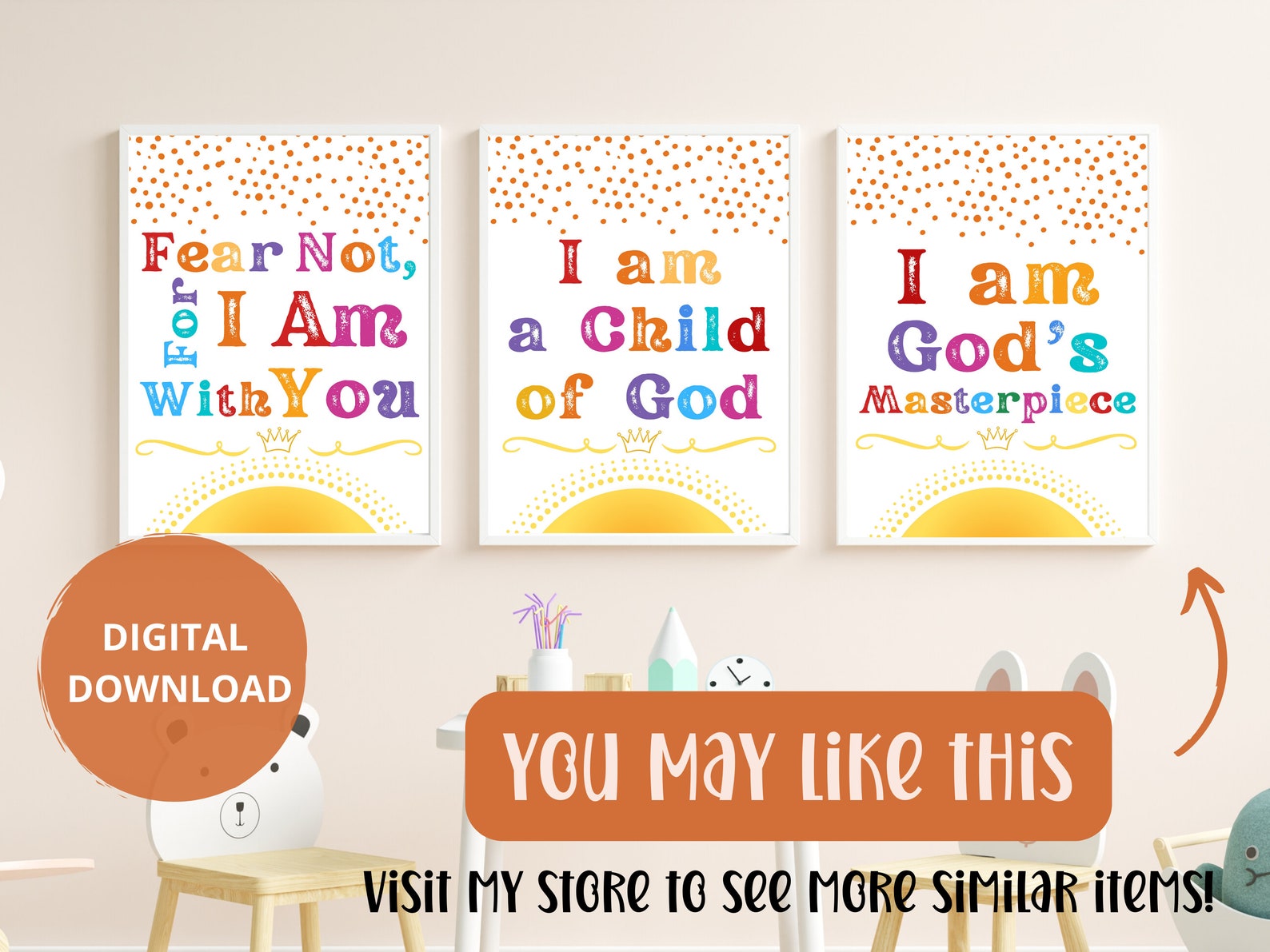 Set of 3 Colorful Sunday School Wall Art Christian Posters I | Etsy