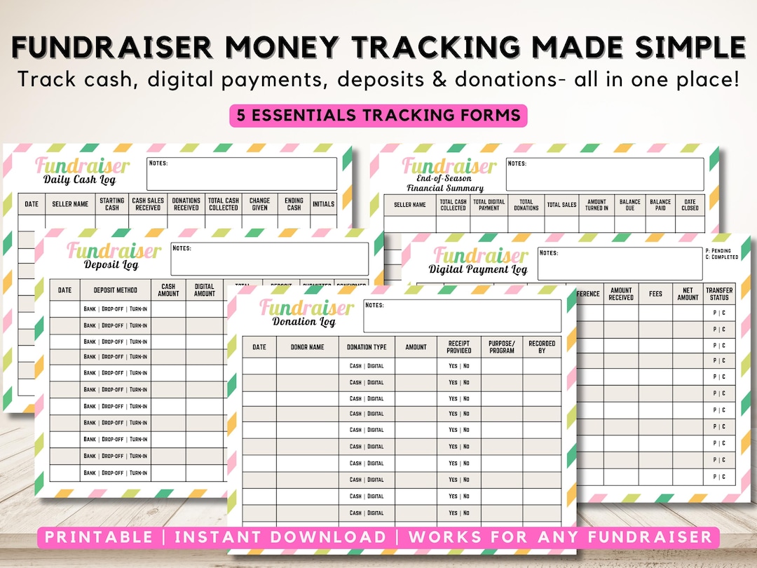 Fundraiser Money Tracker Bundle | Cash & Digital Payment Logs | Parent ...