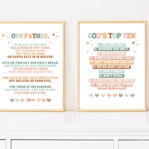 Set of 2 Kid Boho Christian Posters, Lords Prayer, 10 Commandments ...