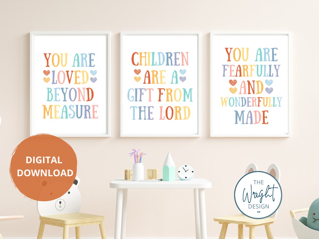 Set of 3 Christian Bible Verse Poster for Kids, Children Sunday School ...