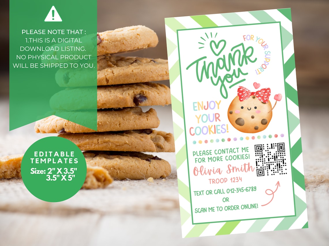 Girl Scout Cookie Thank You Tag Template Editable Printable - Etsy