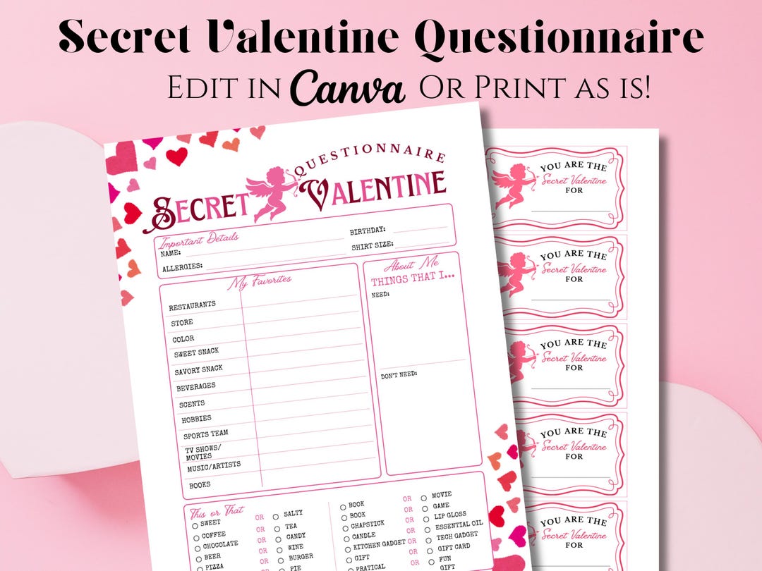 Editable Secret Cupid Questionnaire Printable | Valentine Gift Exchange ...