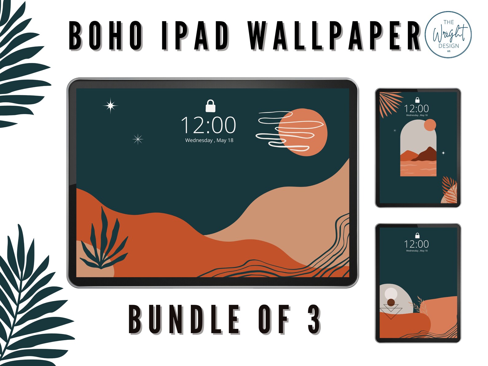 Boho Emerald Green Ipad Wallpaper Aesthetic Bundle of 3 Boho | Etsy