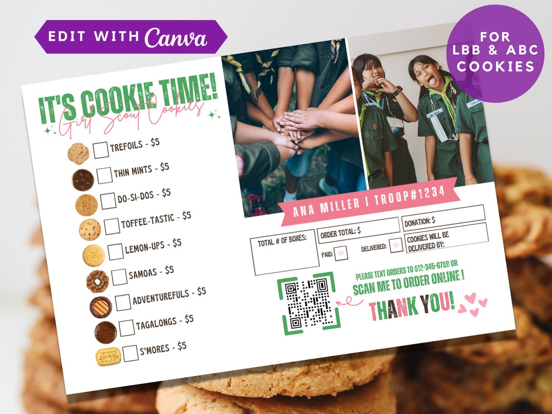 Girl Scout Cookie Order Form Card 2023 2024, Editable LBB ABC Sales ...