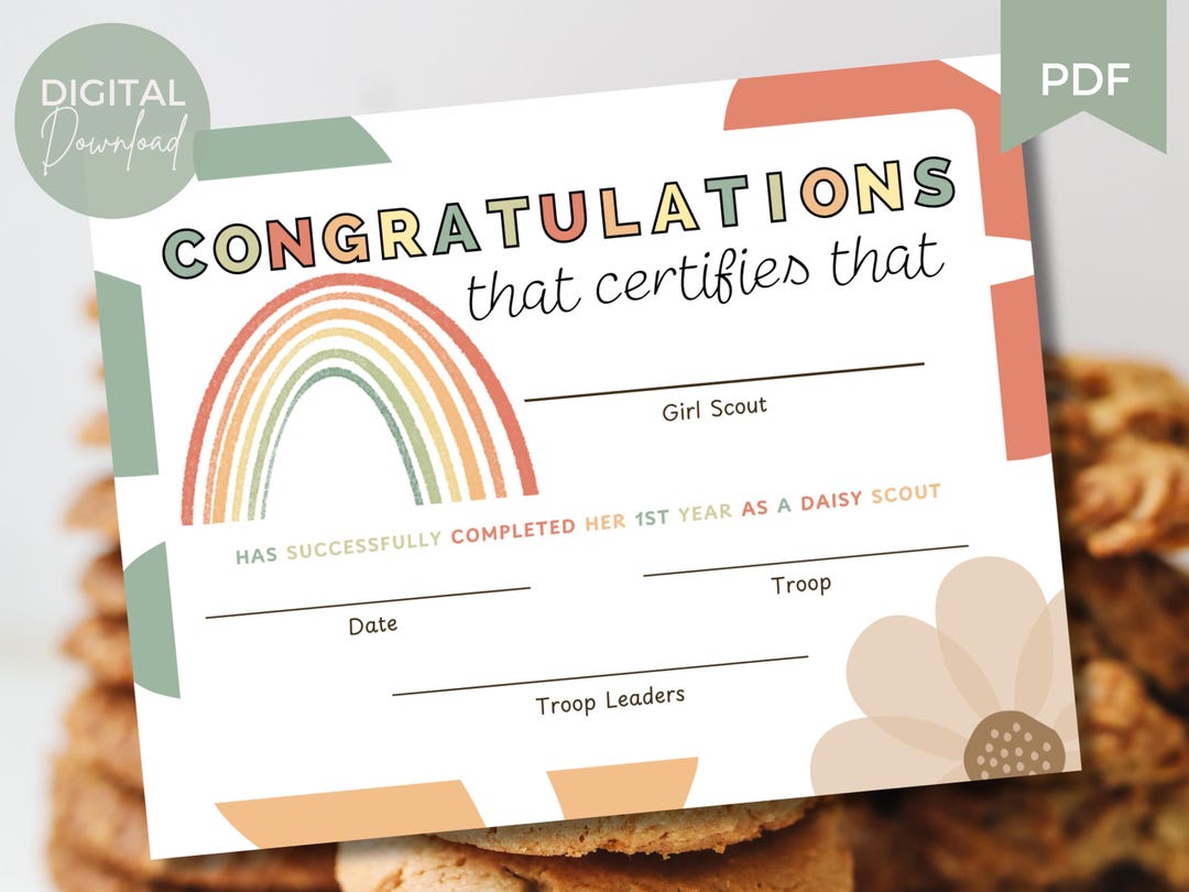 Printable Girl Scout Cookie Award Certificate Daisy | Troop Completion ...