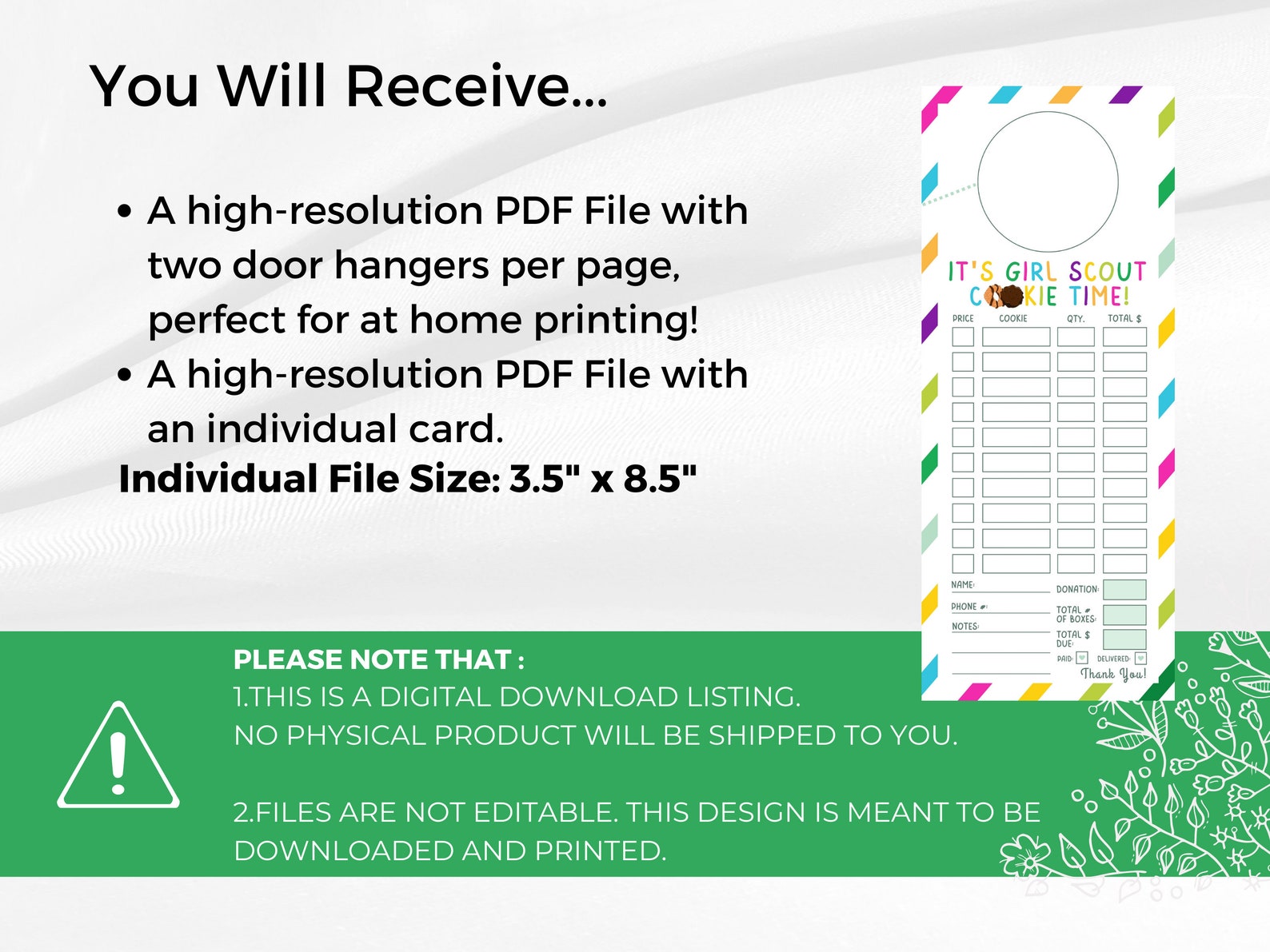 Girl Scout Cookie Door Hanger ABC LBB Order Form Printable - Etsy