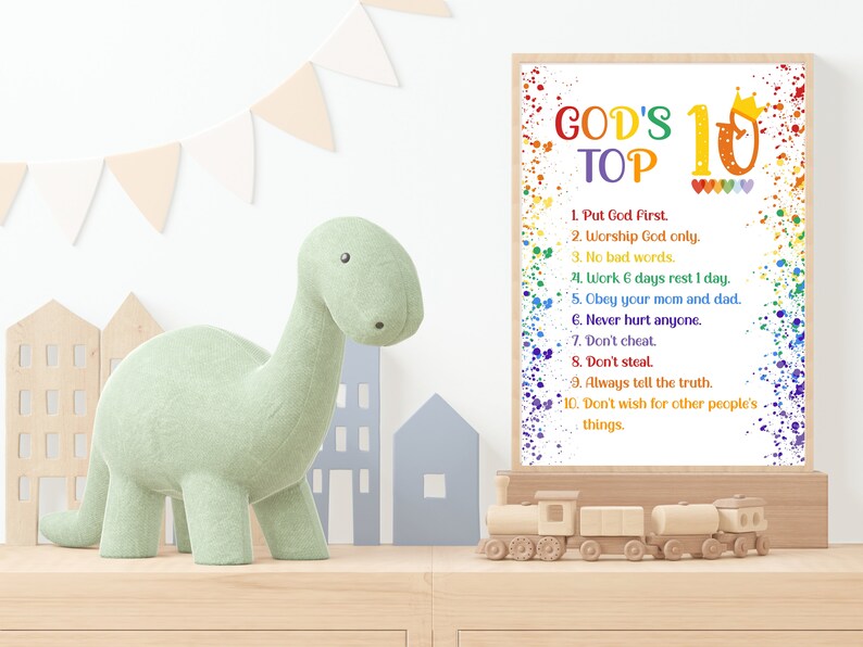Gods Ten Commandments Poster for Kids Colorful Sunday School - Etsy