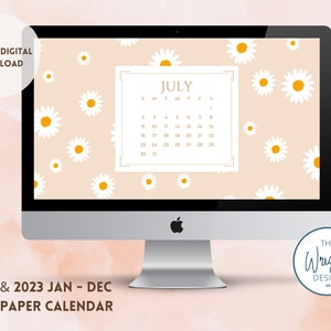 2022 2023 Cute Pink Daisy Desktop Wallpaper Calendar Mac - Etsy