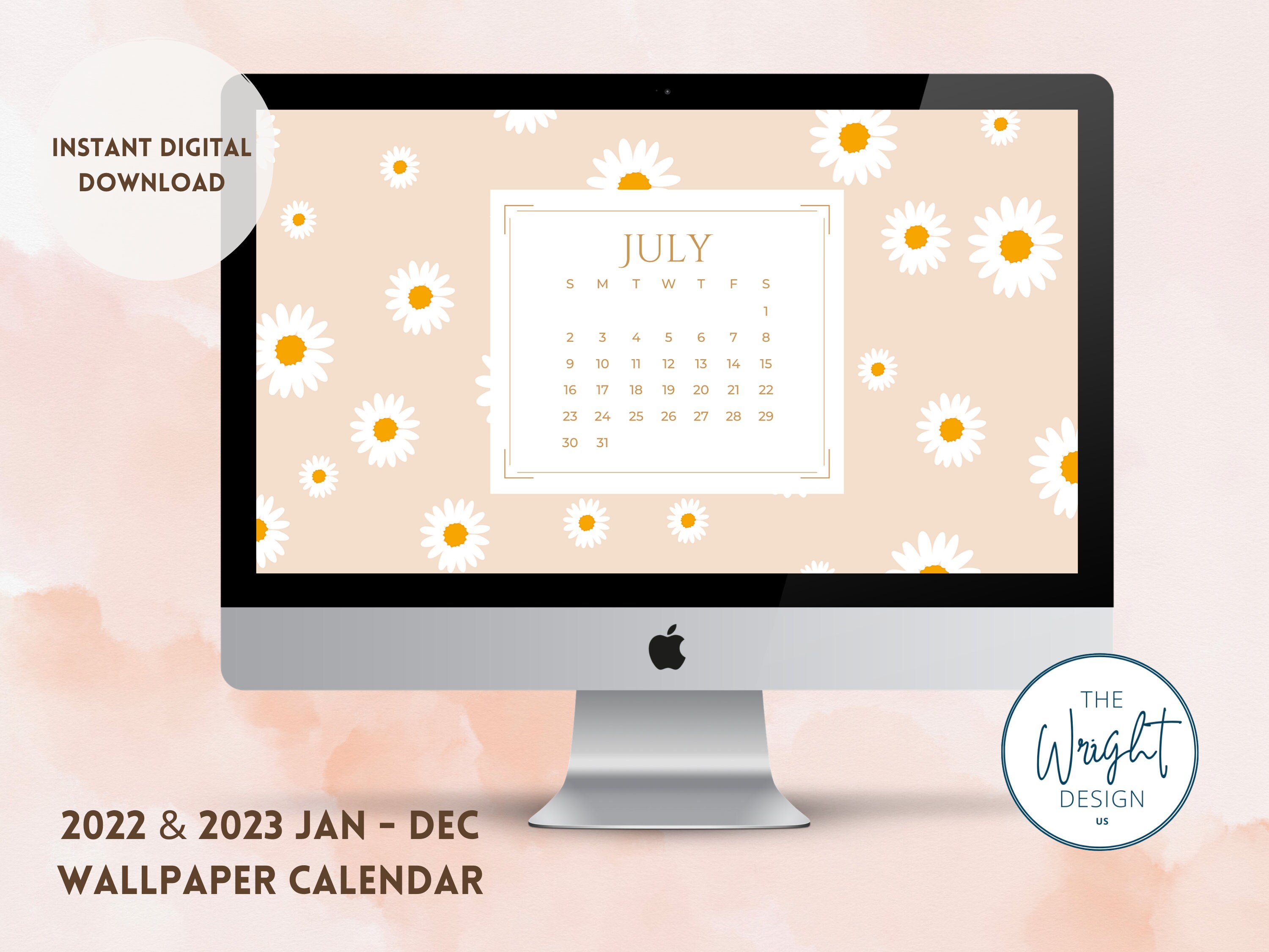 2022 2023 Cute Pink Daisy Desktop Wallpaper Calendar Mac - Etsy