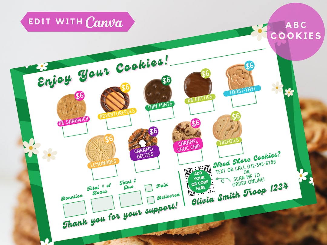 Retro Girl Scout Cookie Thank You Note 2024 2025, Editable ABC Order ...