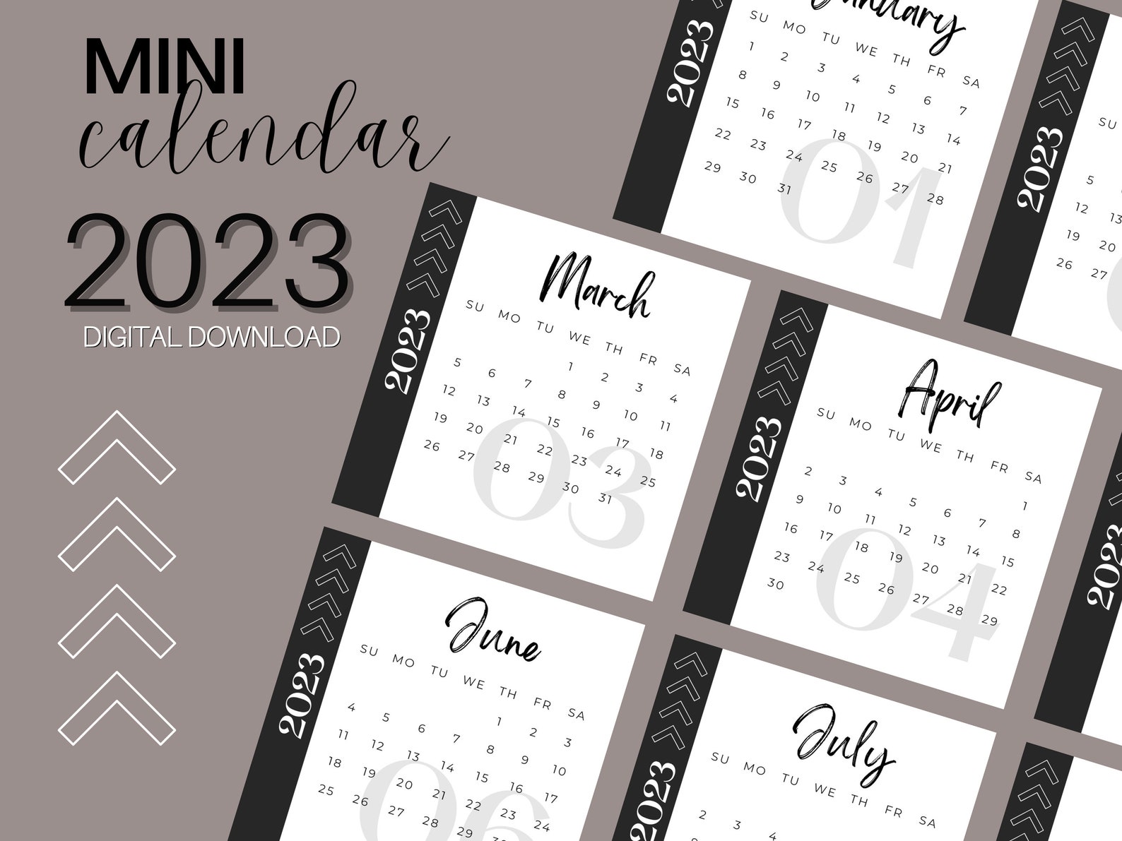 2023 Mini Desk Calendar Minimalist Printable Small Calendar - Etsy