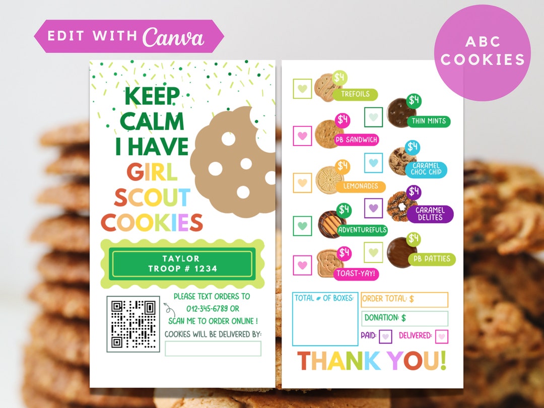Girl Scout Cookie Thank You Note 2024 Editable ABC Order Form - Etsy ...