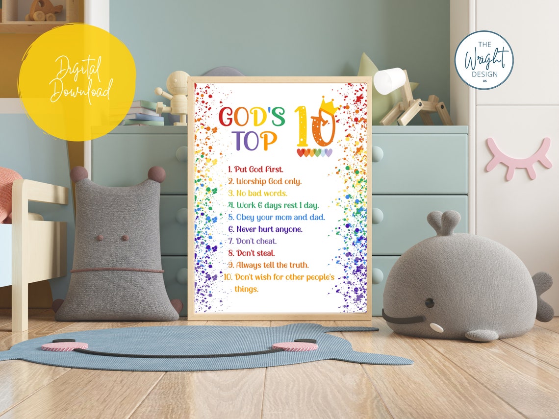Gods Ten Commandments Poster for Kids Colorful Sunday School - Etsy