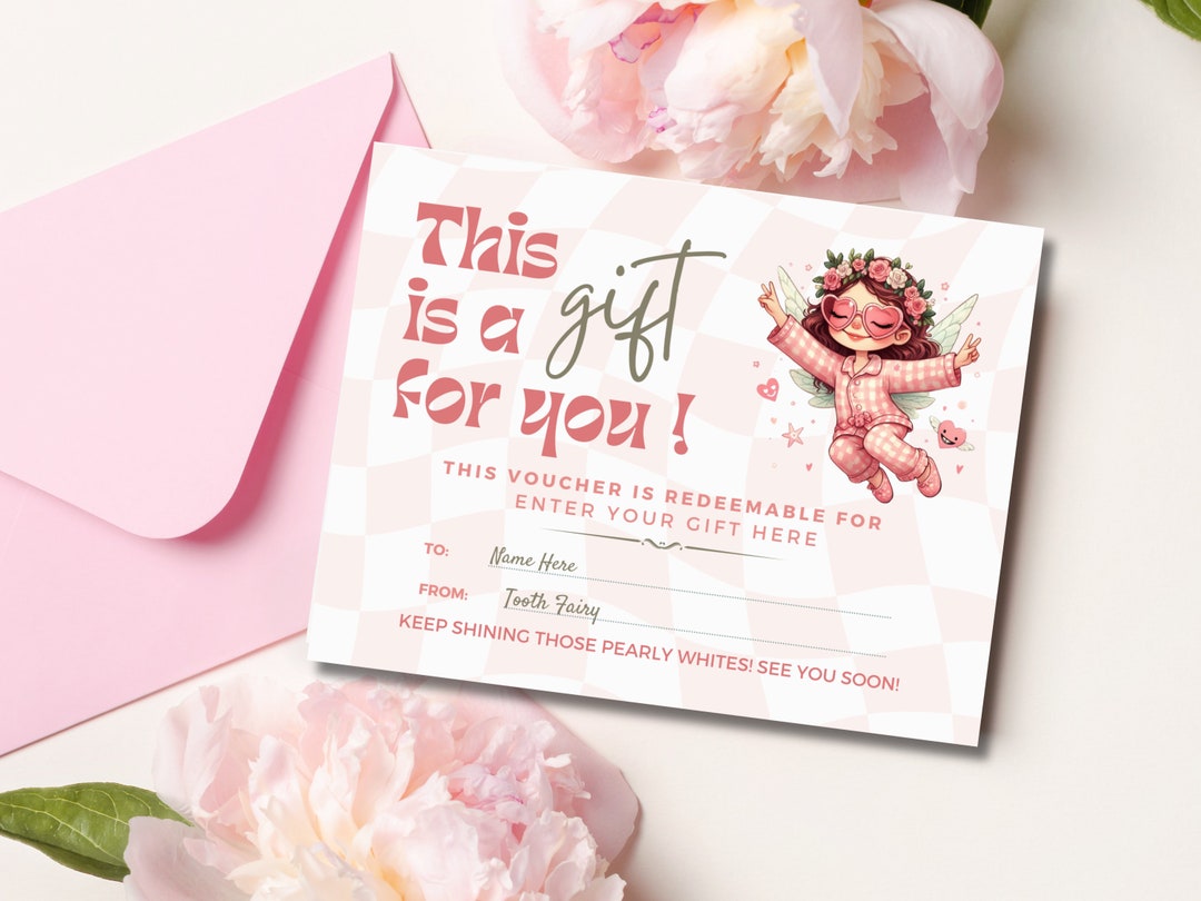 Retro Tooth Fairy Gift Voucher Receipt Editable, Pink Printable Gift ...