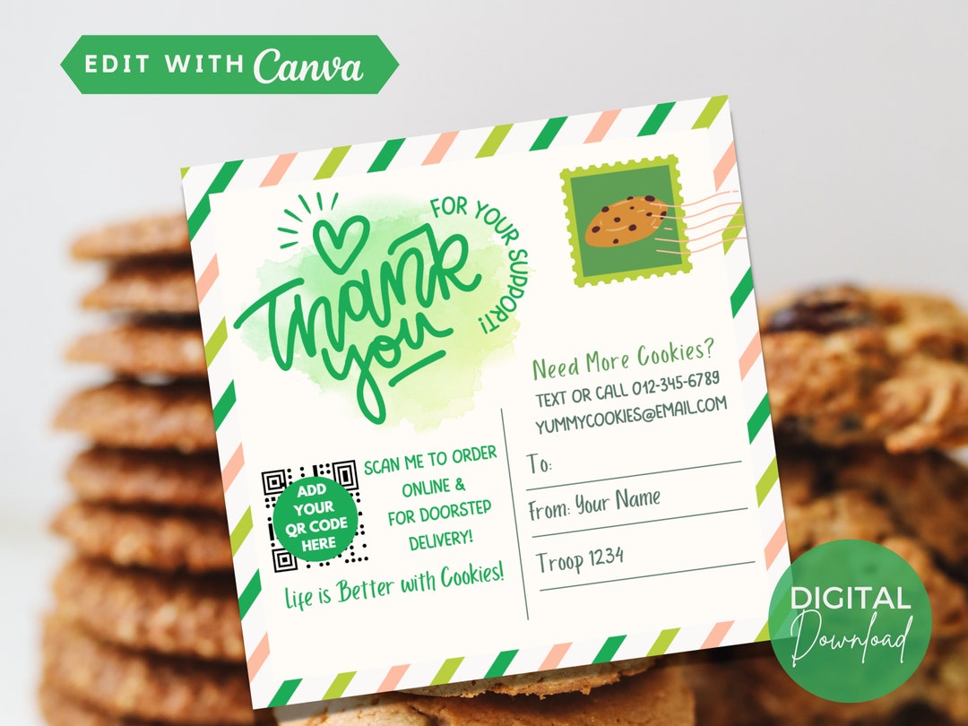Girl Scout Cookie Thank You Note Template, Editable Printable Girl ...