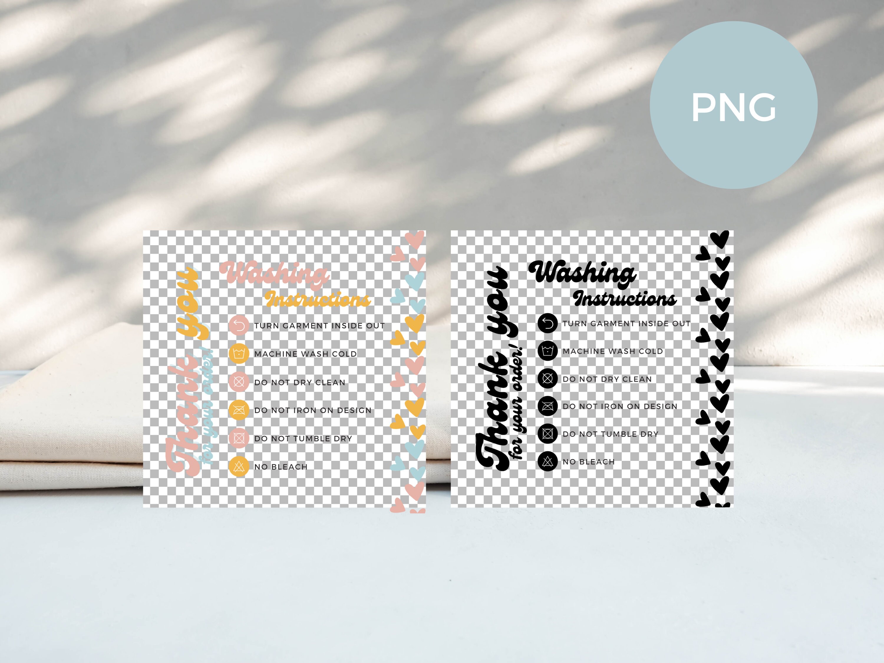 Retro Washing Care Card Printable Instructions, Shirt Care Card, PNG ...