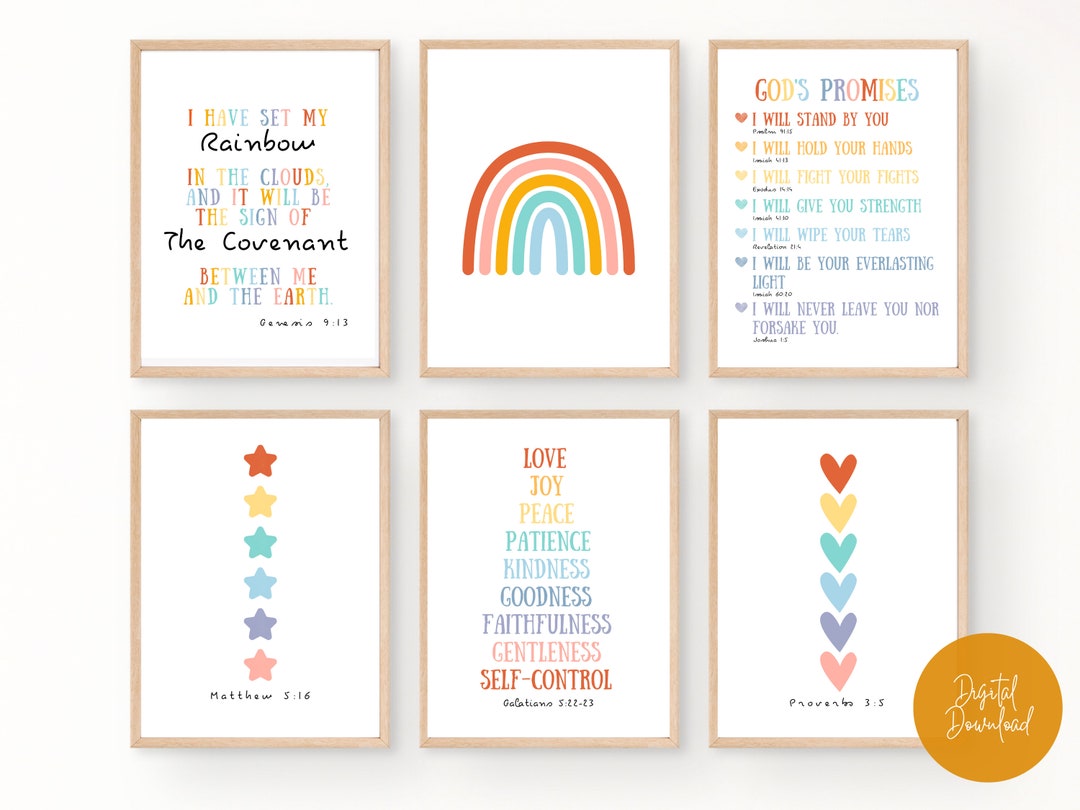 Set of 6 Christian Bible Verse Poster for Children, Sunday School ...