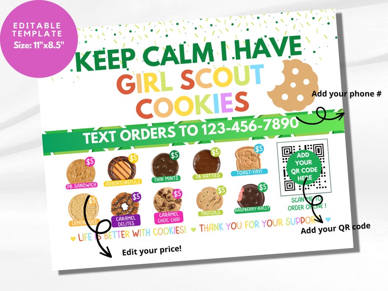 Editable Girl Scout Cookie Flyer 2023 Abc Cookie Menu Booth Etsy