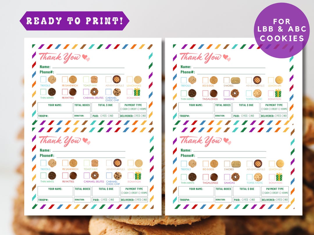 2024 Girl Scout Cookie Thank You Note, Printable LBB ABC Order Form - Etsy