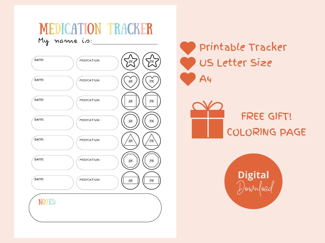 Kid Weekly Medication Tracker Medicine Vitimins Supplements - Etsy
