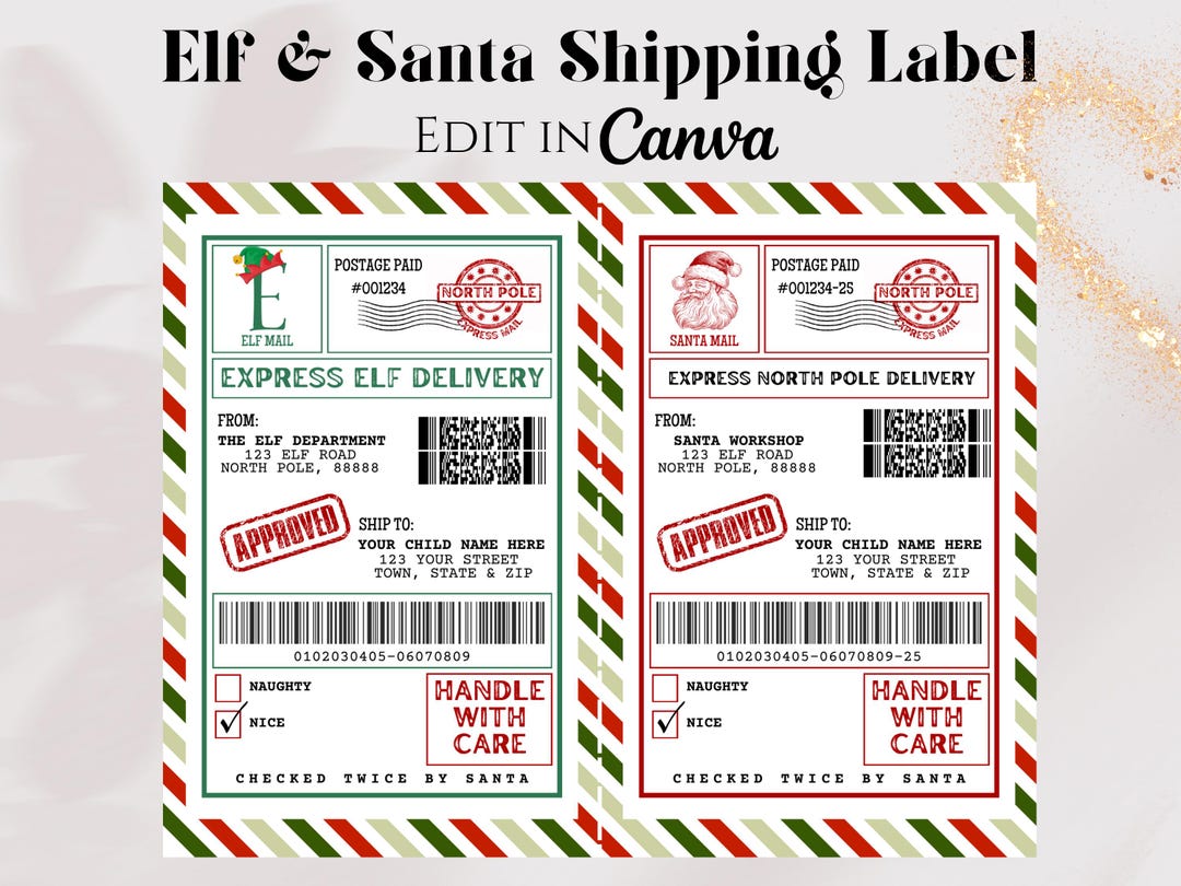 Editable Elf Santa Shipping Label, Printable Christmas North Pole Mail ...