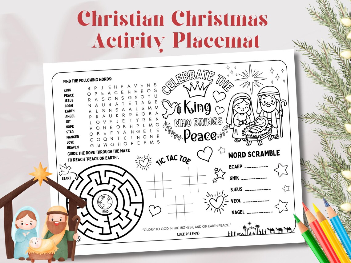 Christmas Coloring Placemat for Kids Christian Nativity Printable ...