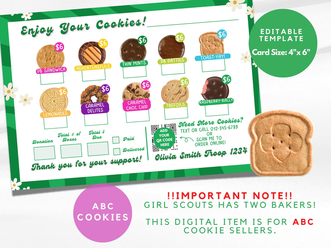 Retro Girl Scout Cookie Thank You Note 2023 Editable ABC - Etsy