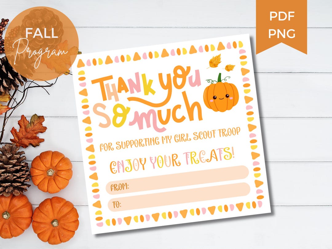 2024 Girl Scout Fall Product Thank You Card & Cookie Delivery Tag ...